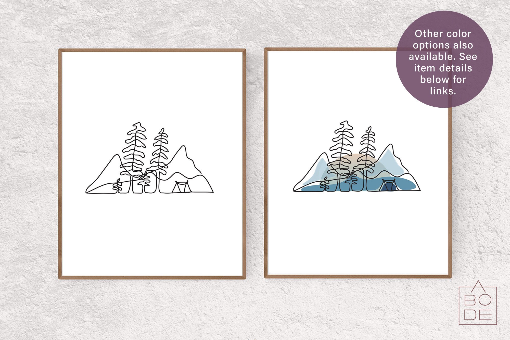 Trees Minimalist Single Line Art in Green, Forest and Mountains One ...