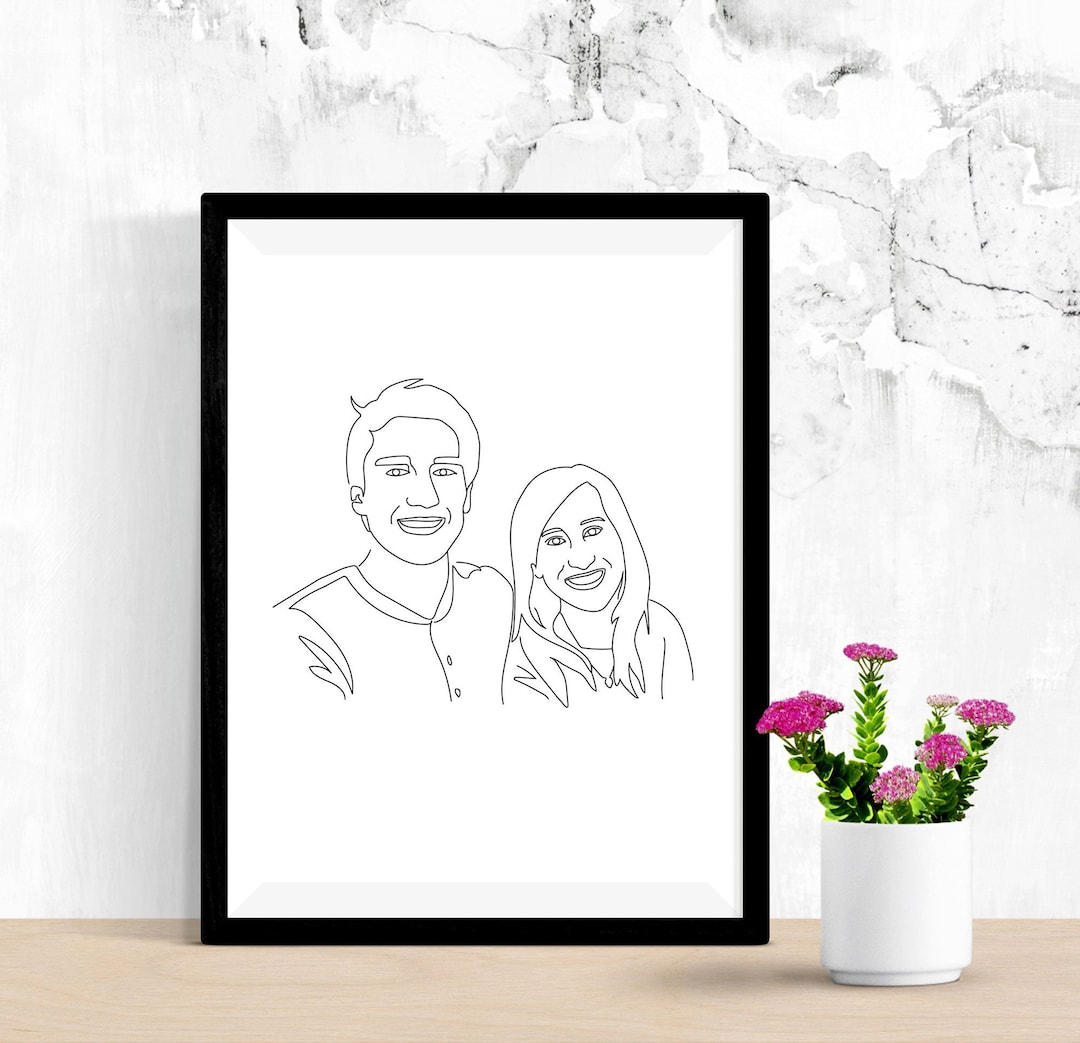 Custom Couple Portrait, Digital File, Line Drawing From Photo ...