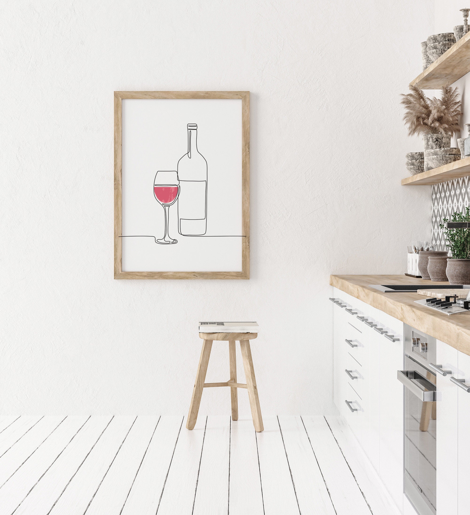Set of 2 Wine One Line Drawing, Printable Kitchen Decor, Digital ...
