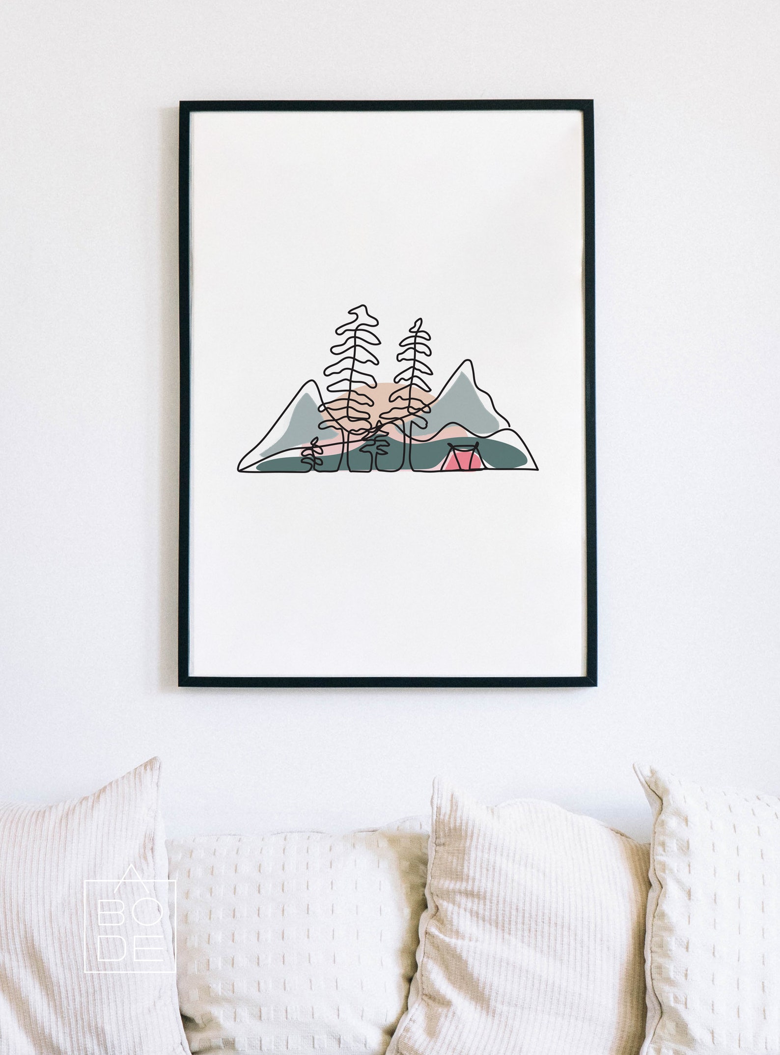 Trees Minimalist Single Line Art in Green, Forest and Mountains One ...