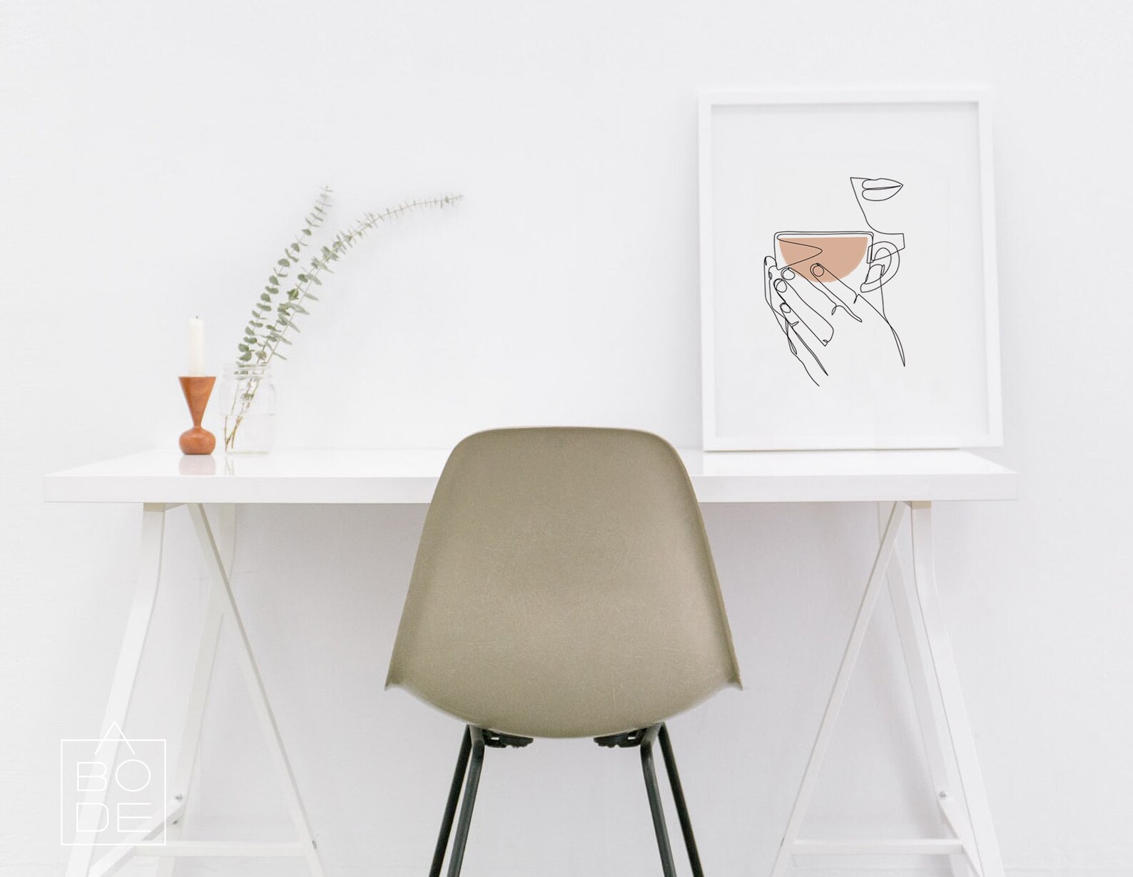 Woman With Coffee Line Art Print, Earth Tone Decor (digital Download ...