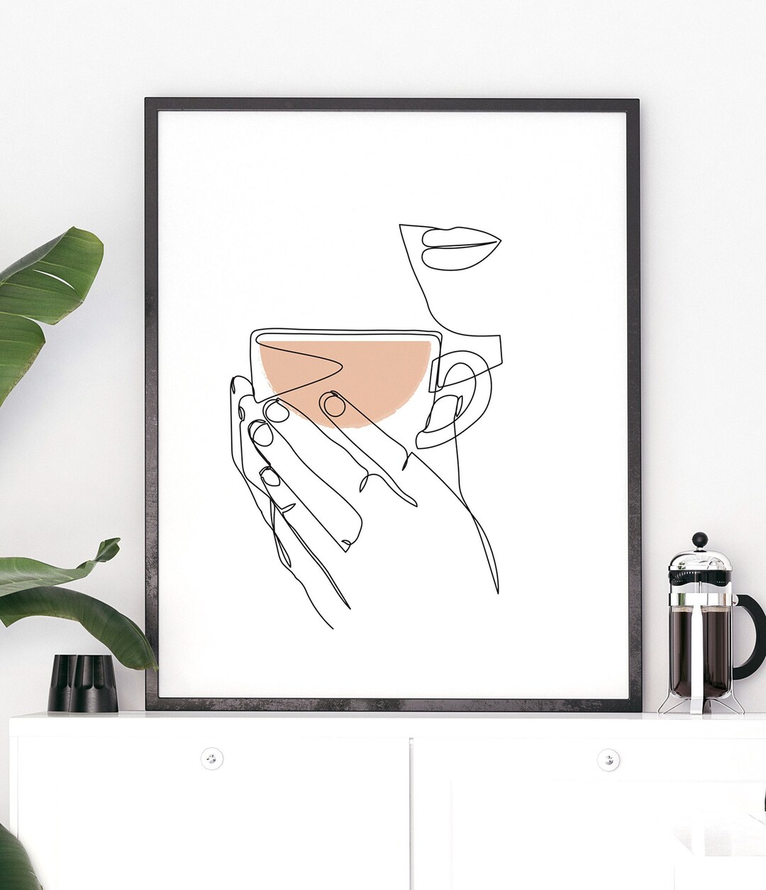 Coffee Line Art, Woman With Coffee, Digital Download, Hands Line Art ...