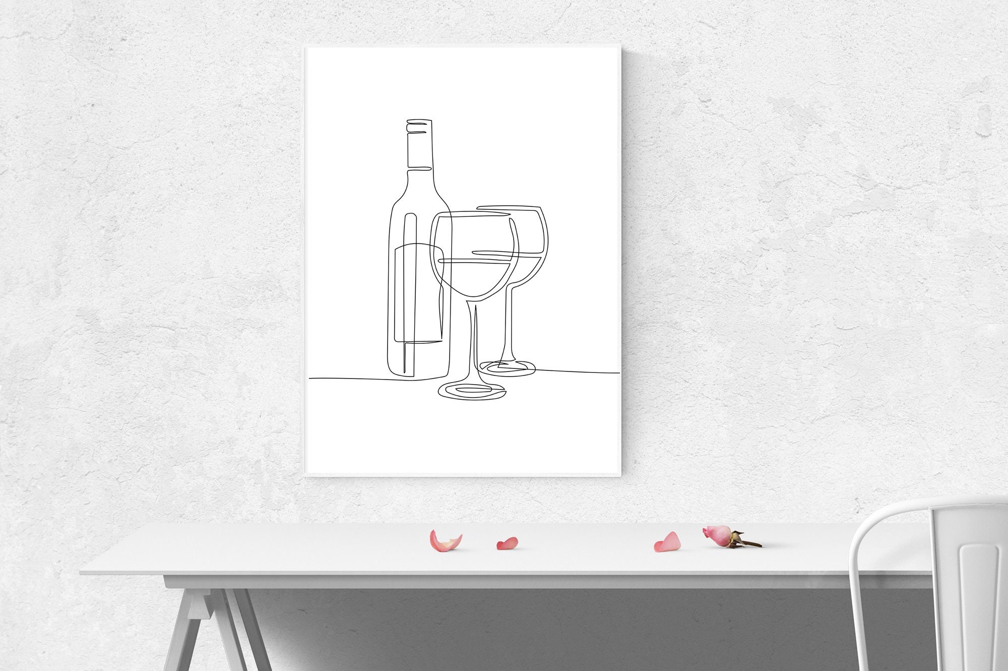 Wine Line Art, Digital Download, Wine Wall Decor, Wine Glass Wall Art ...