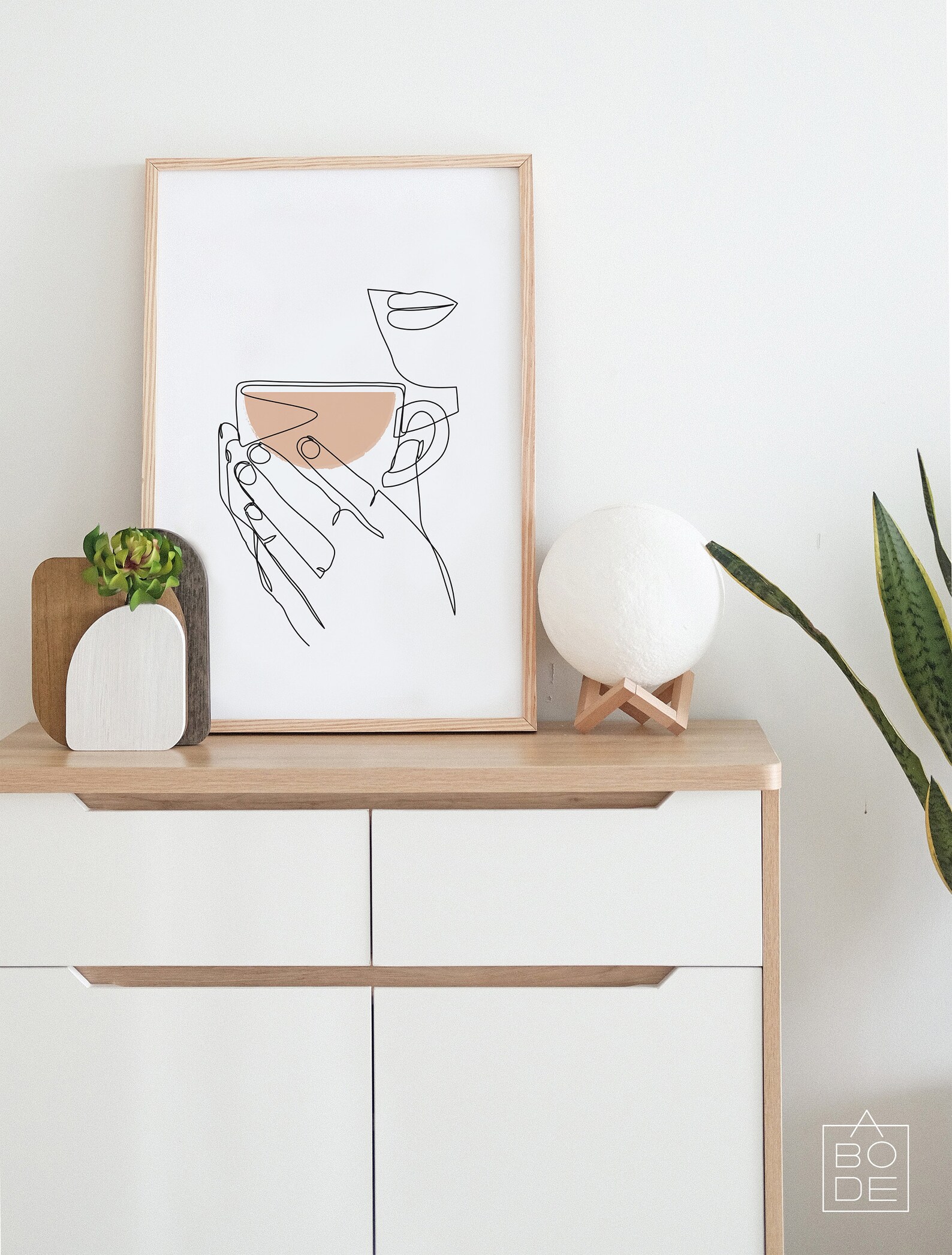 Woman With Coffee Line Art Print, Earth Tone Decor (digital Download ...