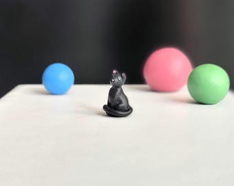 Polymer Clay Miniature Black Cat , Cute Figurine Fimo Cat - Kawaii ...