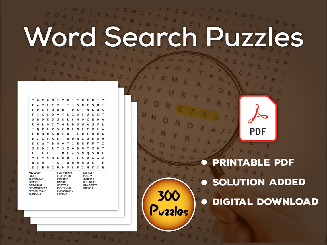 300 Word Search Puzzles With Solutions. Instant Digital Download ...