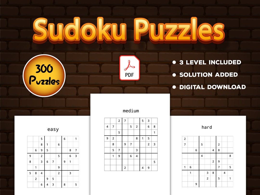 300 Sudoku Puzzles With Solutions, Sudoku Printable Digital Download ...