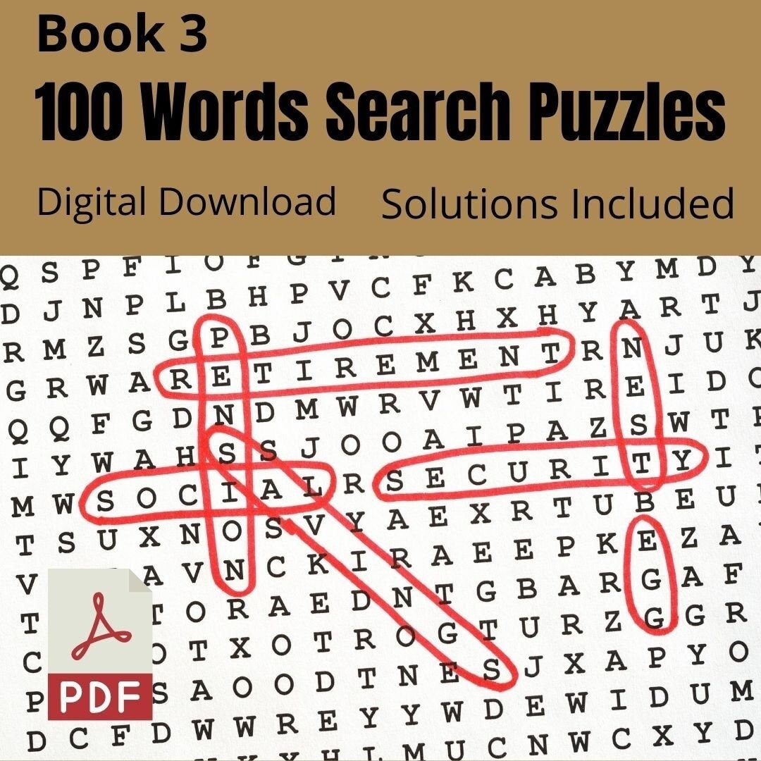 100 Words Search Puzzles With Solutions Book 3 - Instant PDF Digital ...