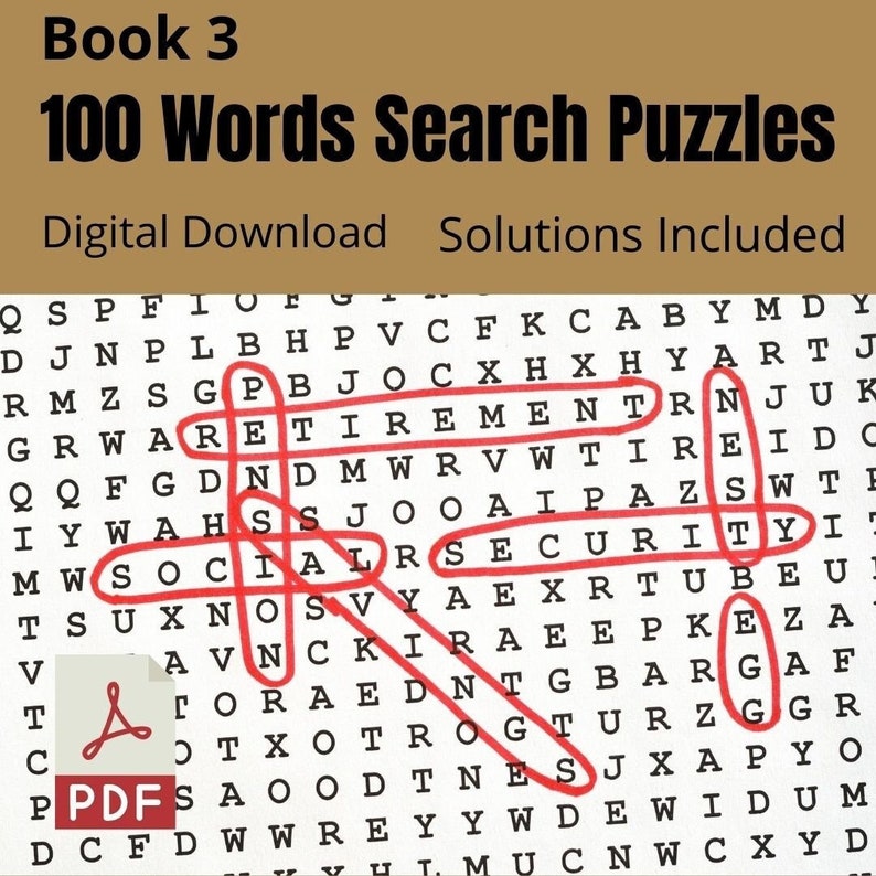 100 Words Search Puzzles With Solutions Book 3 Instant PDF Digital ...