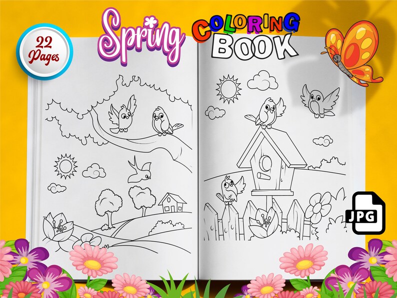 Spring Colouring Book 22 Pages Coloring Pages for Boys, Girls, Teens ...