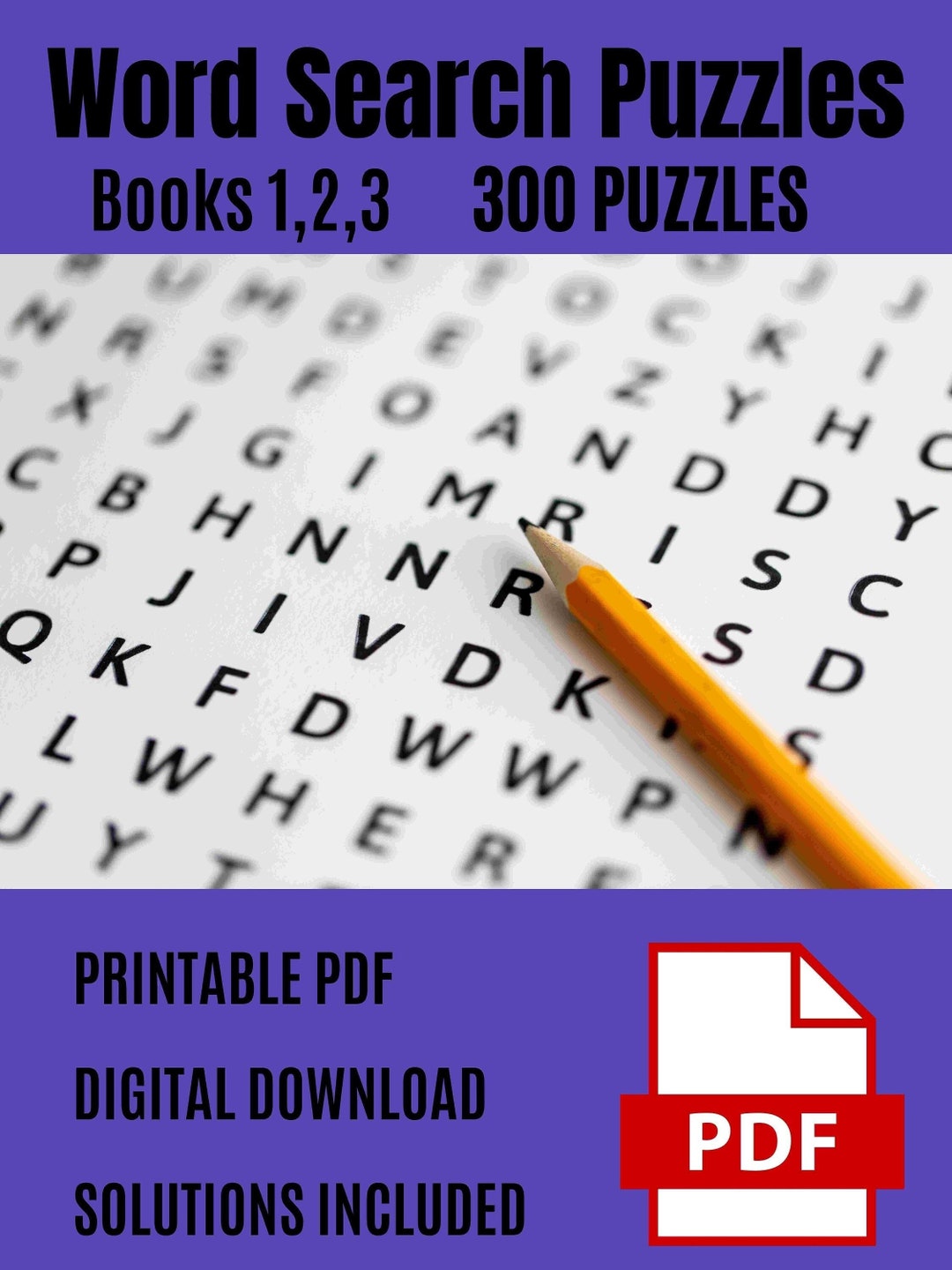 300 Word Search Puzzles With Solutions Books 1,2,3 Instant Digital ...