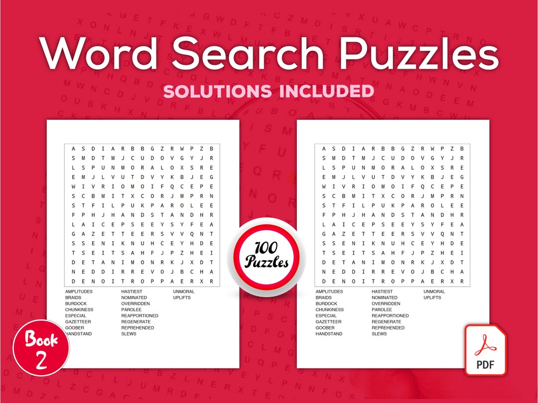 100 Word Search Puzzles With Solutions - Book 2 Instant Digital ...