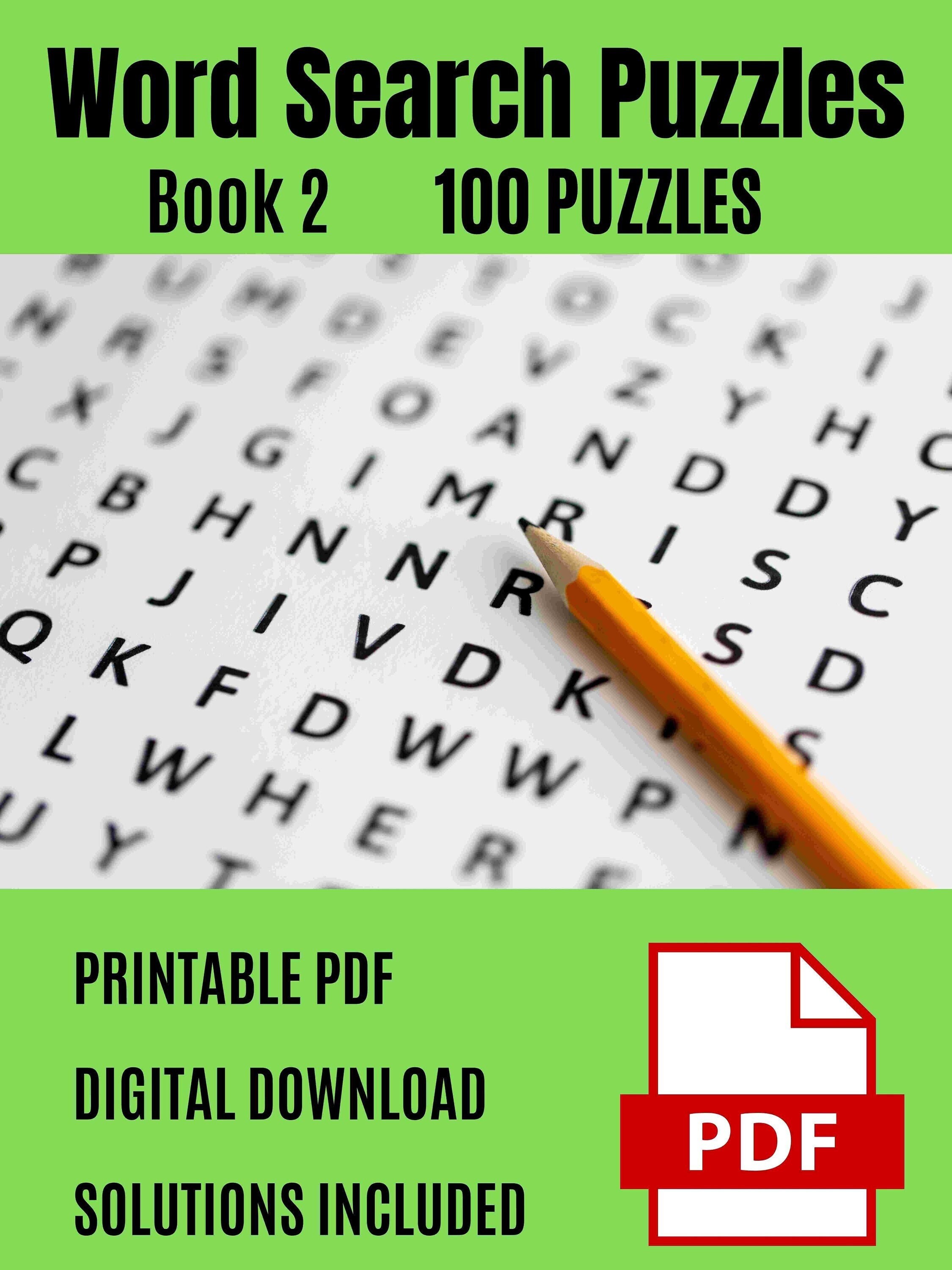 100 Word Search Puzzles With Solutions Book 2 Instant Digital Download ...
