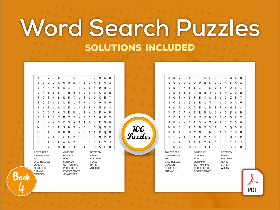 100 Word Search Puzzles With Solutions Book 4 Instant Digital Download ...