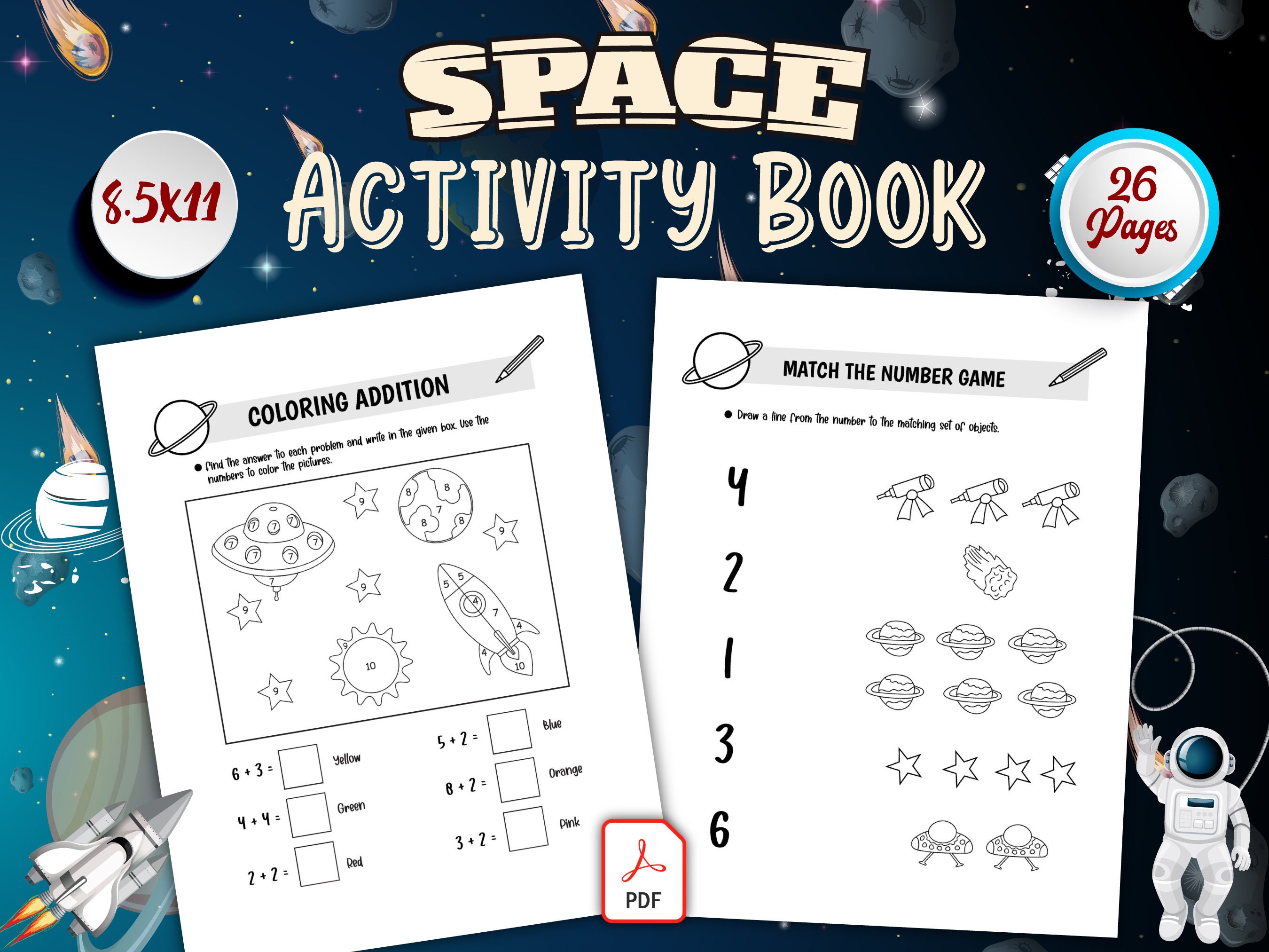 Space Themed Children's Activity Book 26 Pages of Fun | Etsy