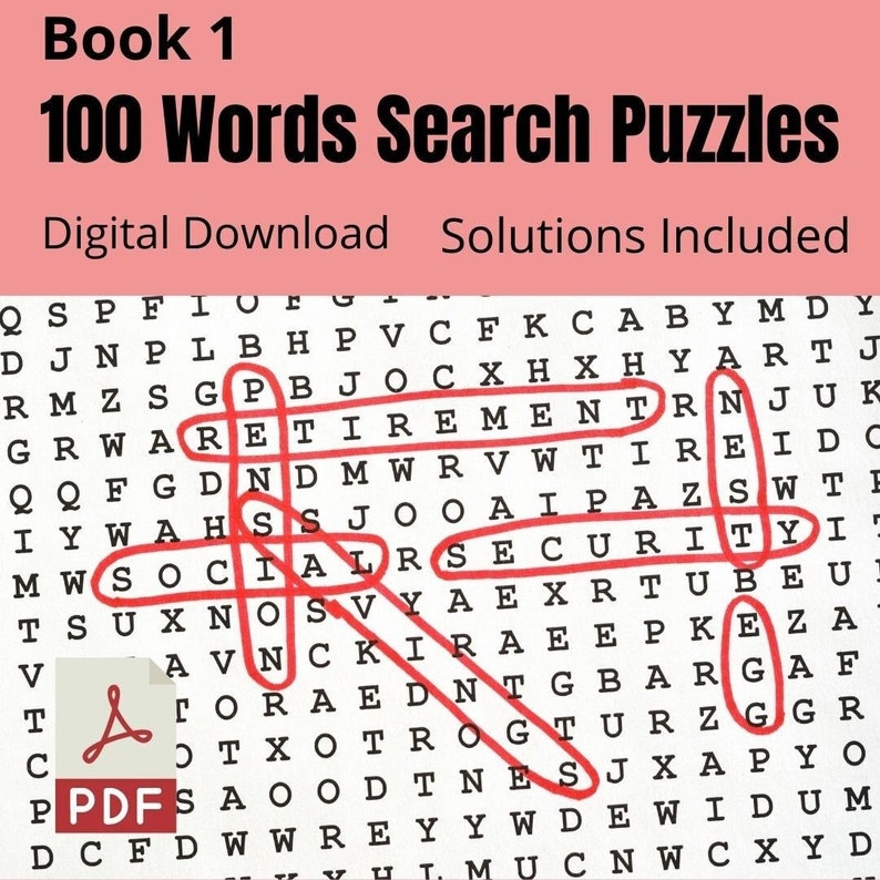 100 Words Search Puzzles With Solutions Book 1 Instant PDF Digital ...