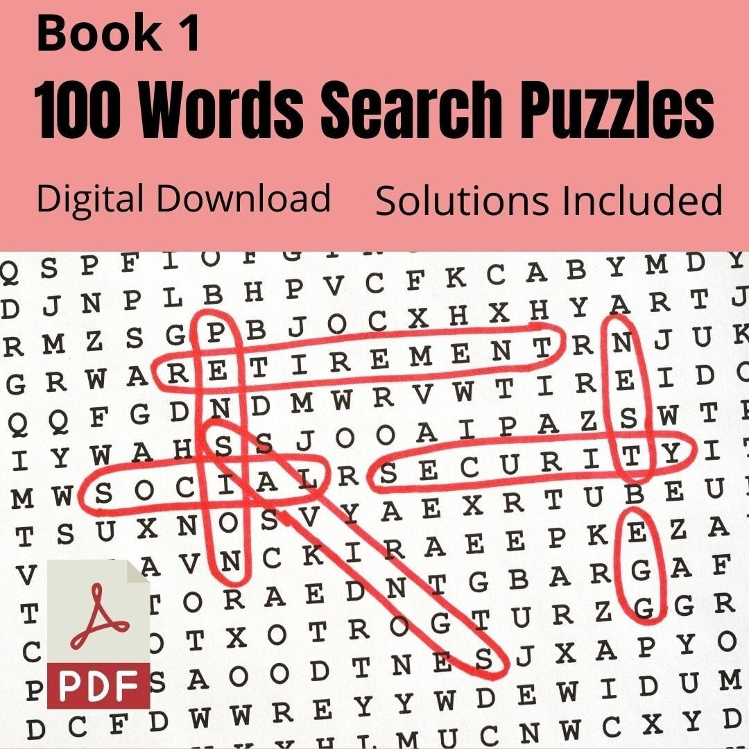 100 Words Search Puzzles With Solutions Book 1 Instant PDF Digital ...