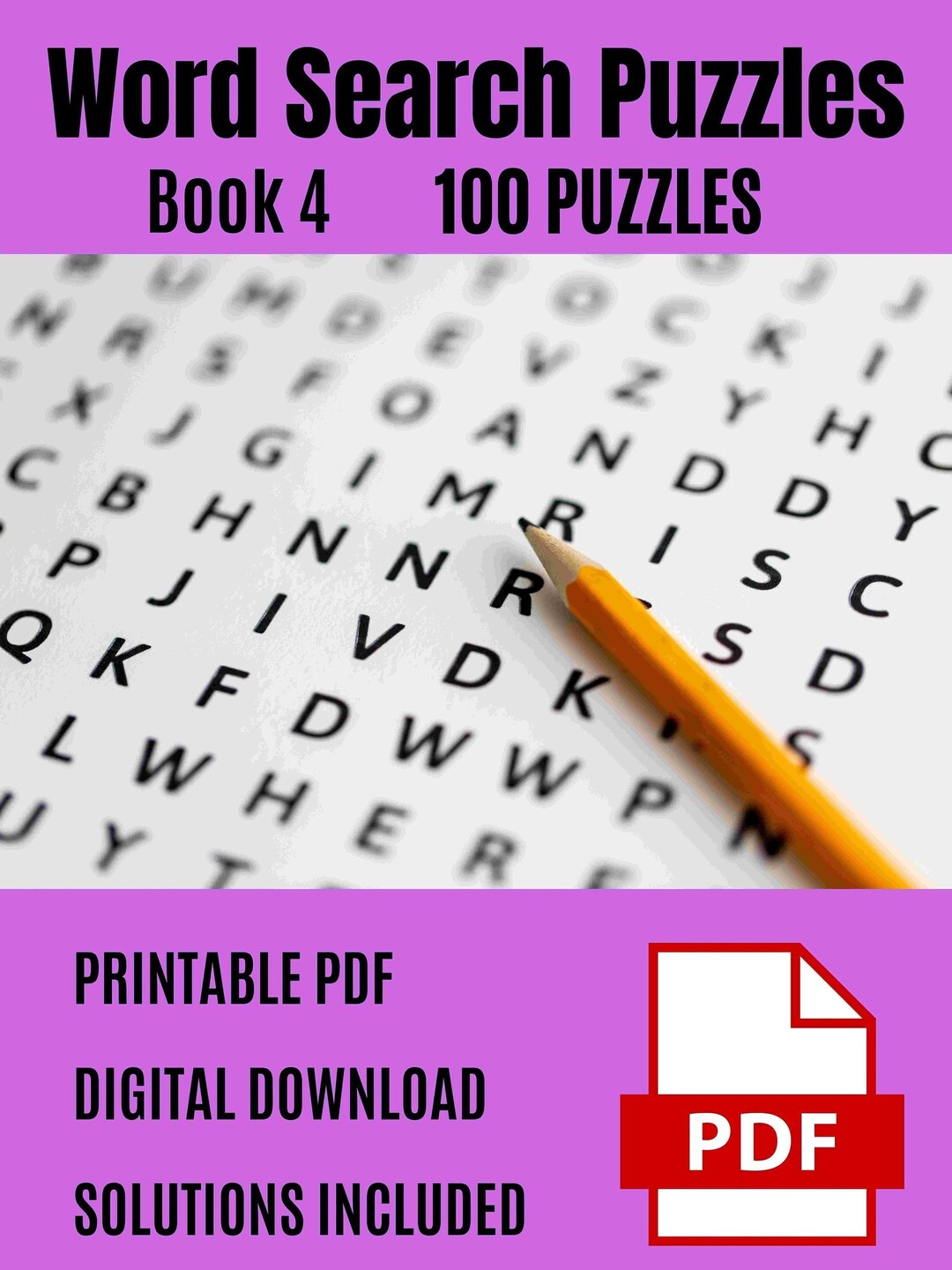 100 Word Search Puzzles With Solutions Book 4 Instant Digital Download ...