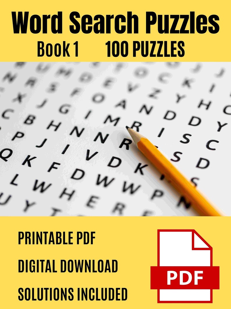 100 Word Search Puzzles With Solutions Book 1 Instant Digital - Etsy