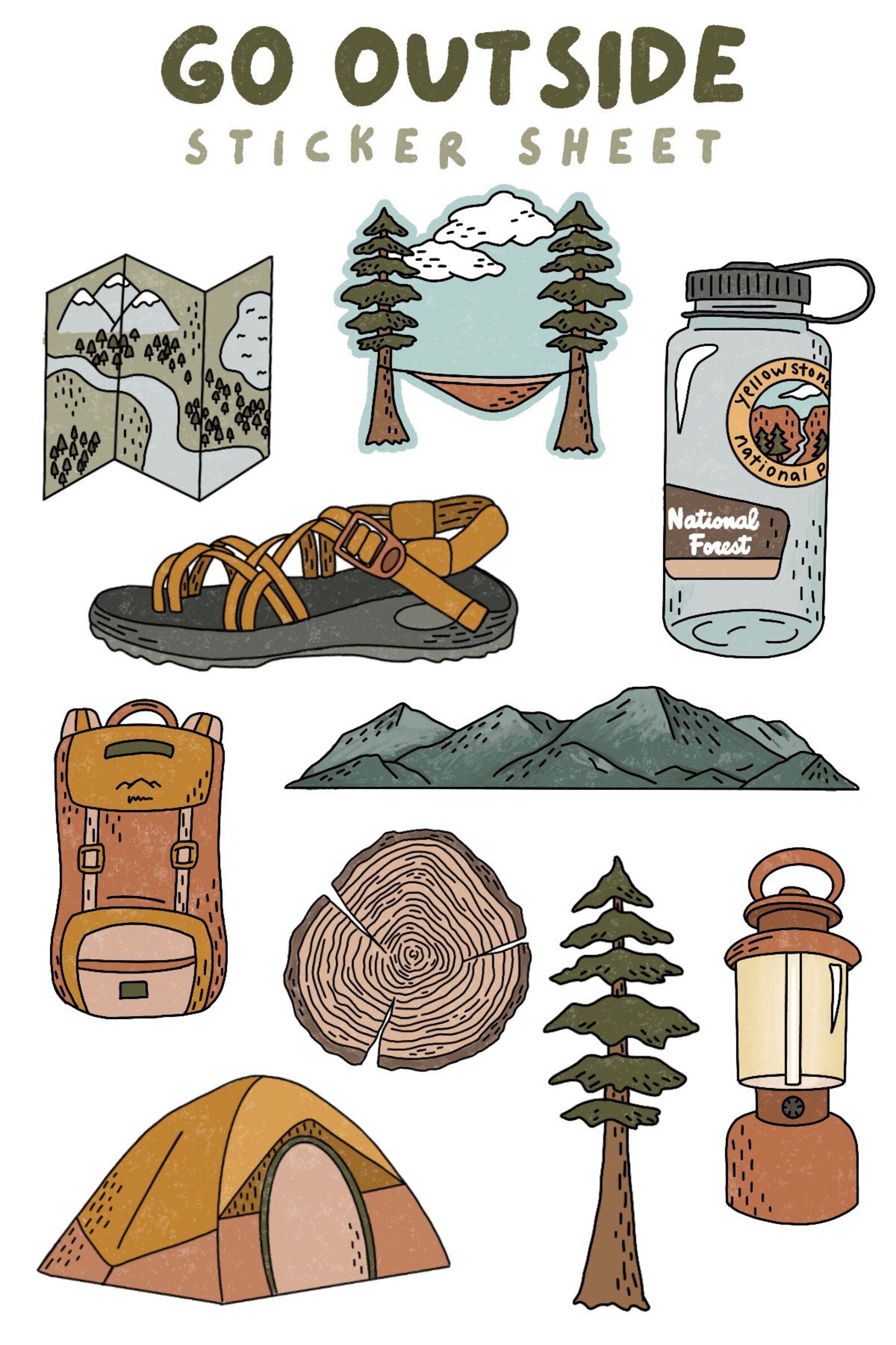 Go Outside Adventure Sticker Sheet: Waterproof Hiking & Camping Decals ...