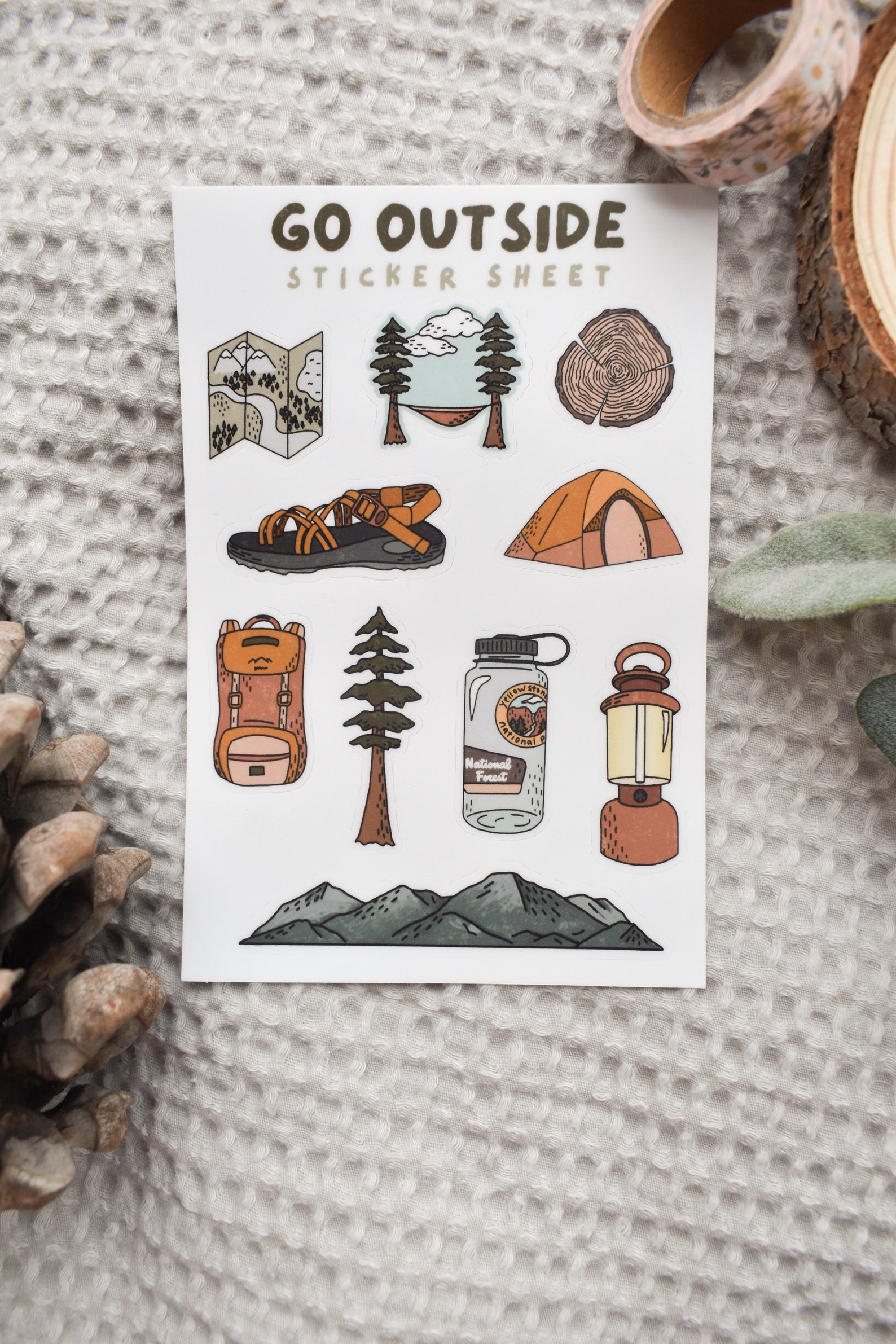 Go Outside Adventure Sticker Sheet: Waterproof Hiking & Camping Decals ...