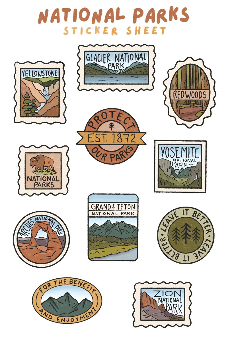 National Parks Sticker Sheet - Durable Waterproof Travel Decals for ...