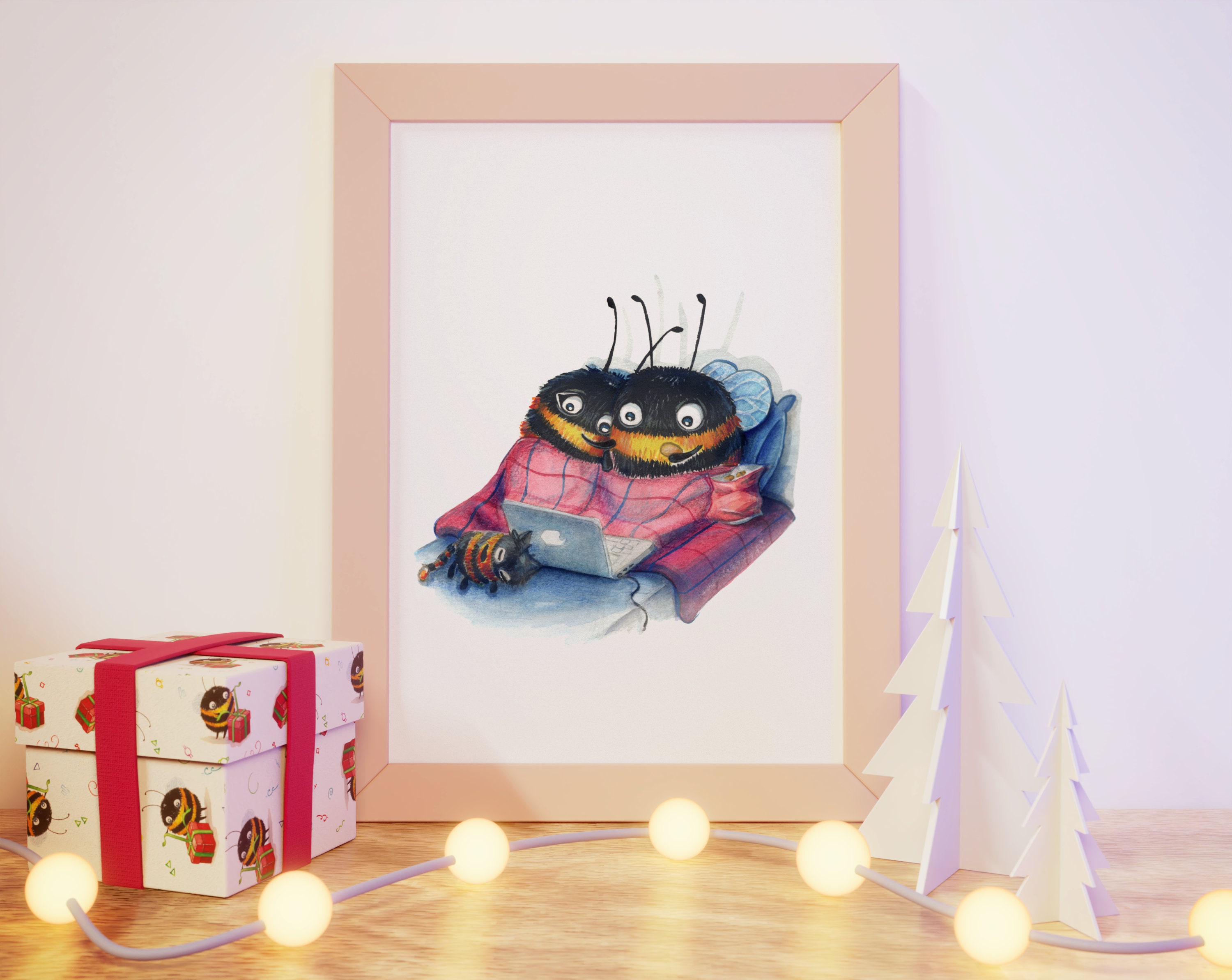 Romantic Gift Valentine's Day two Bumblebees at a Movie Night Poster ...