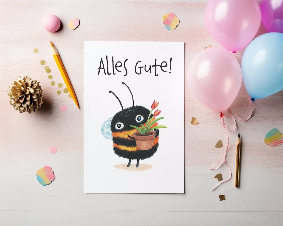 Birthday Card With Loving Bumblebee Congratulations Card Wedding Birth ...