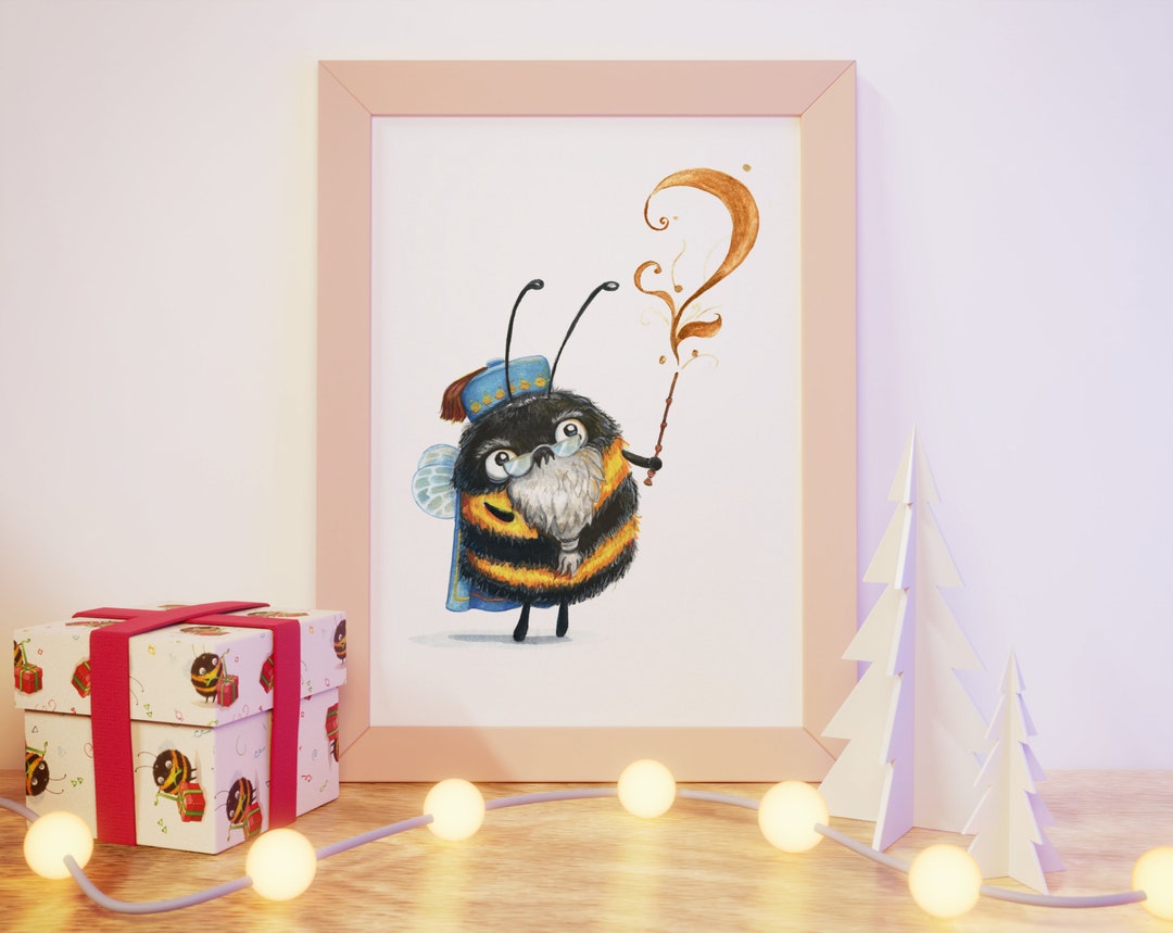 Poster Wand Magic Bumblebee Bumbledore Wizard Sorcery Watercolor Animal ...