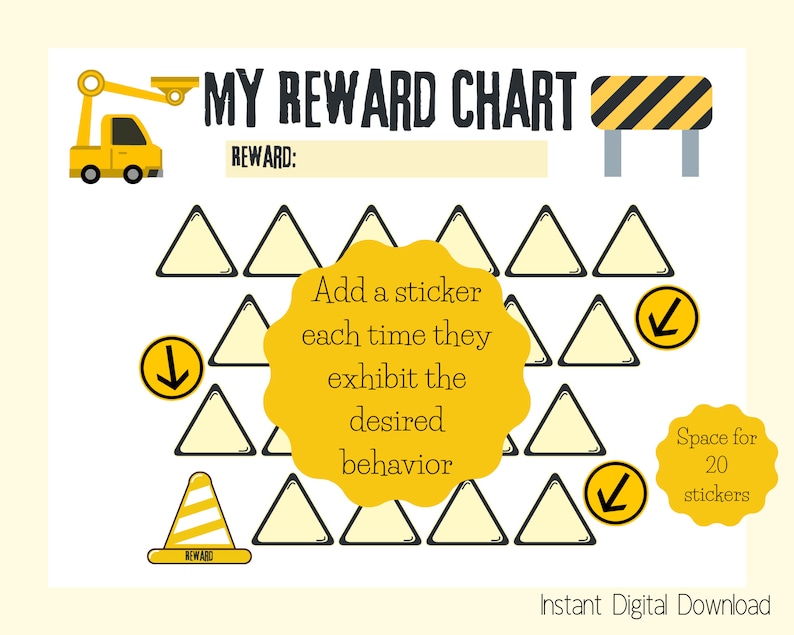 Printable Sticker Chart, Construction Reward Chart for Toddlers and ...