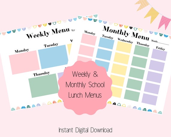 Printable School Lunch Menu Weekly Lunch Menu Template | Etsy