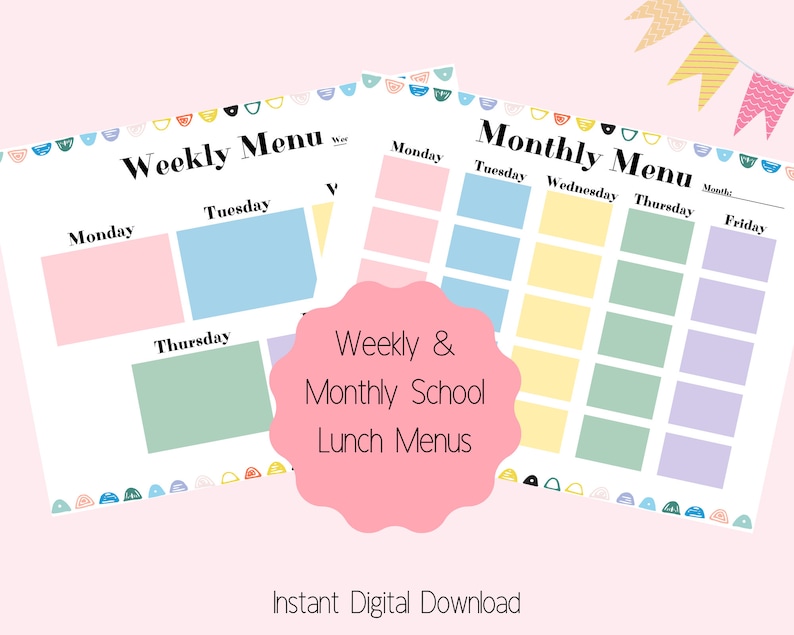 Printable School Lunch Menu, Weekly Lunch Menu Template, Monthly Lunch ...