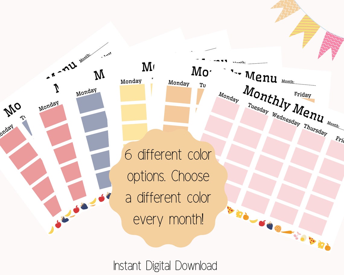 Printable Daycare/preschool Menu, Food Theme, Weekly Snack & Lunch Menu ...