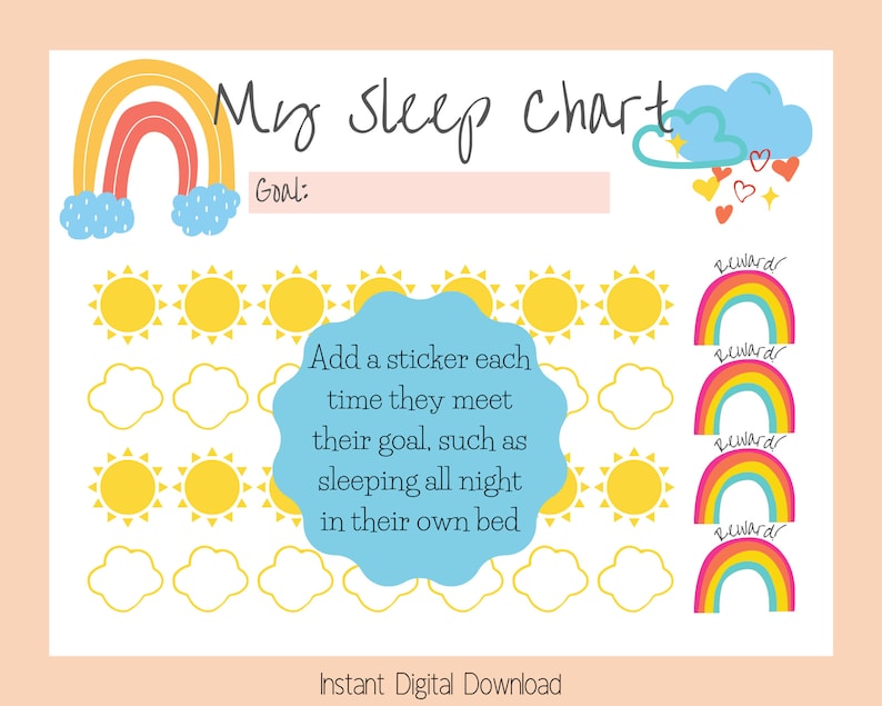 Printable Sleep Sticker Chart, Rainbow Reward Chart for Toddlers and ...
