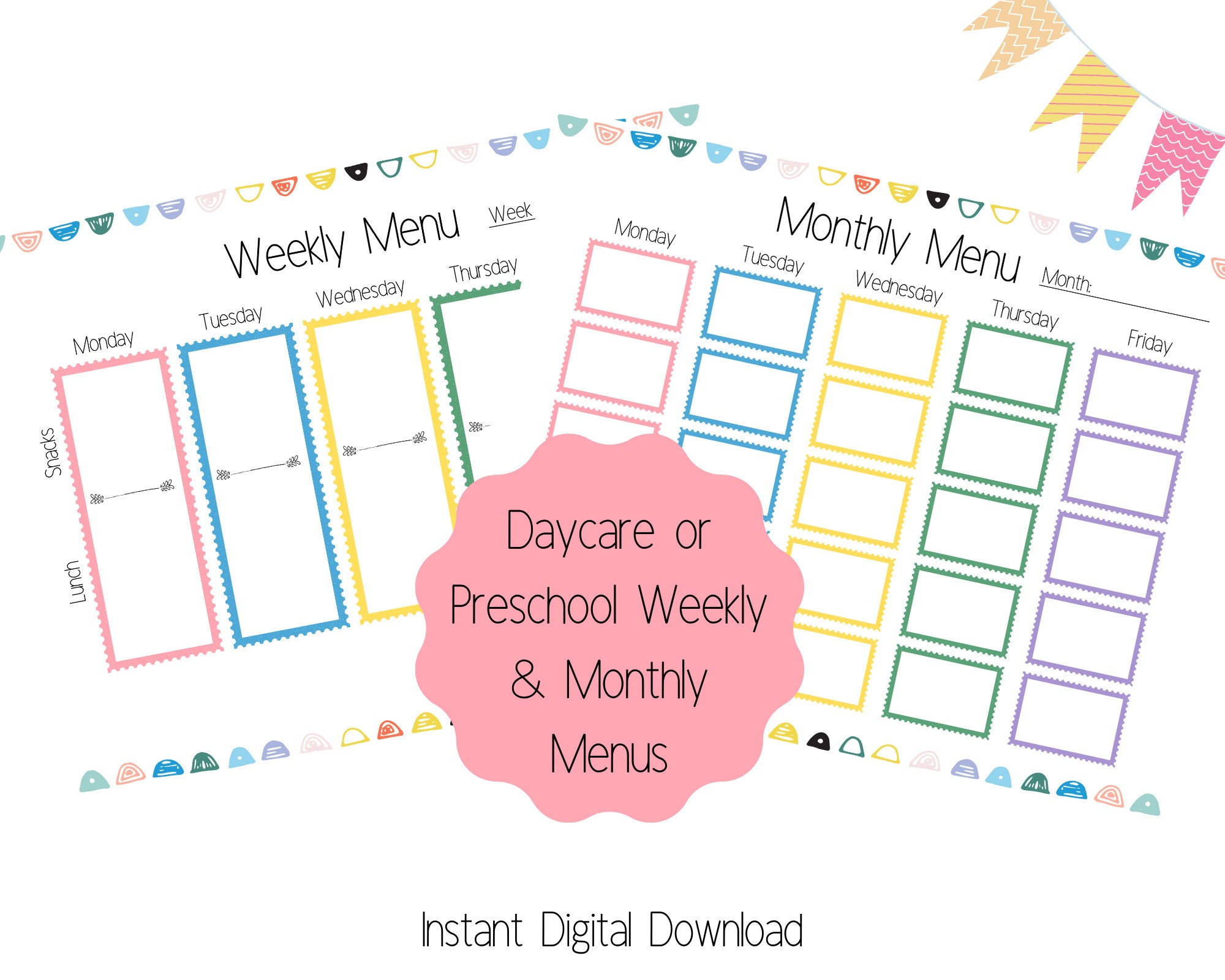 Printable Daycare or Preschool Menu Weekly Snack & Lunch | Etsy