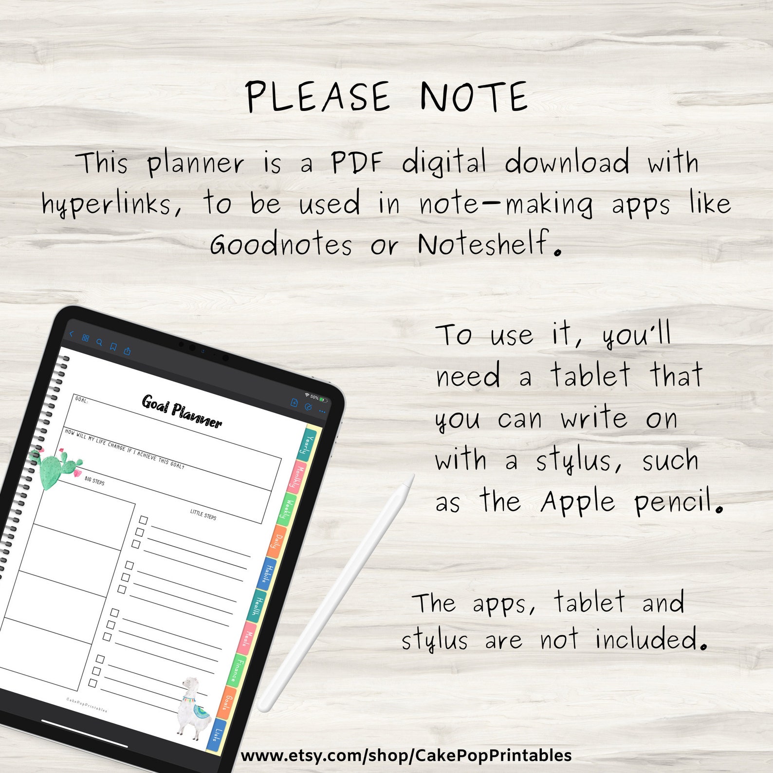 Undated Cactus Llama Digital Planner Yearly Monthly Weekly - Etsy