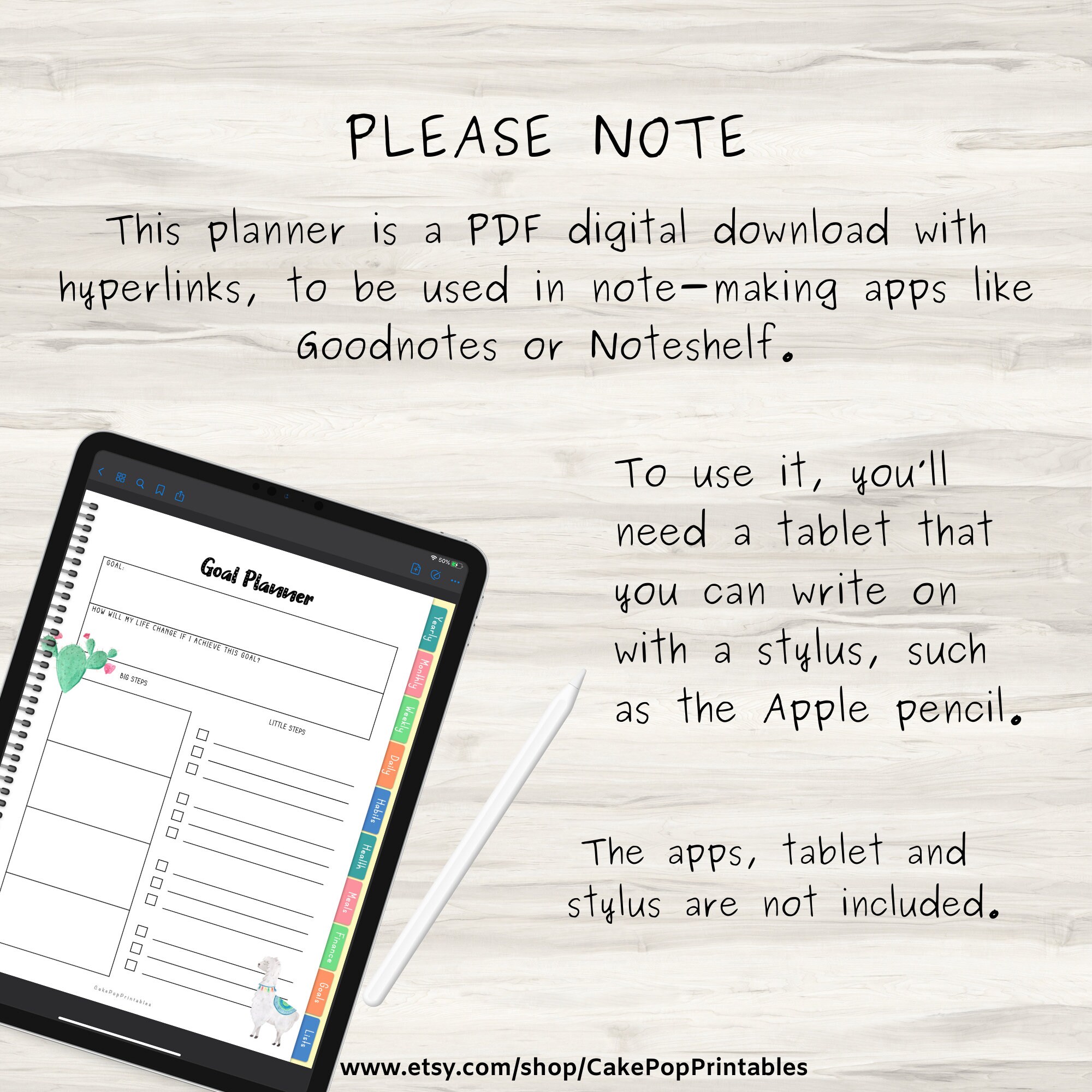 Undated Cactus Llama Digital Planner Yearly Monthly Weekly - Etsy