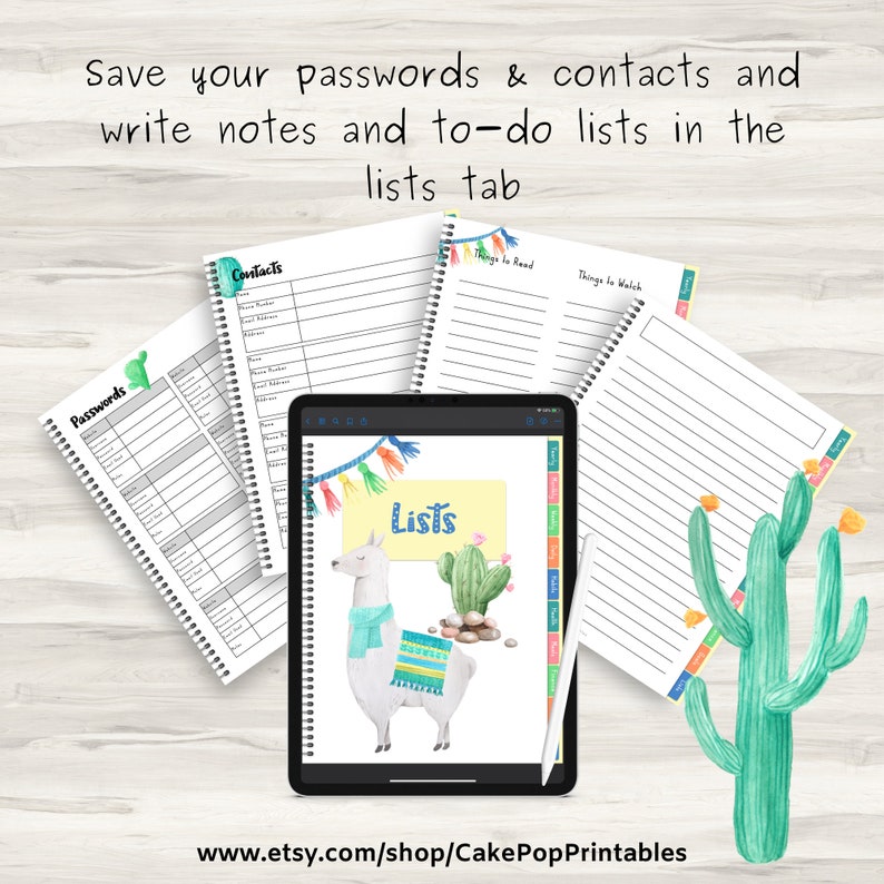 Undated Cactus Llama Digital Planner Yearly Monthly Weekly - Etsy