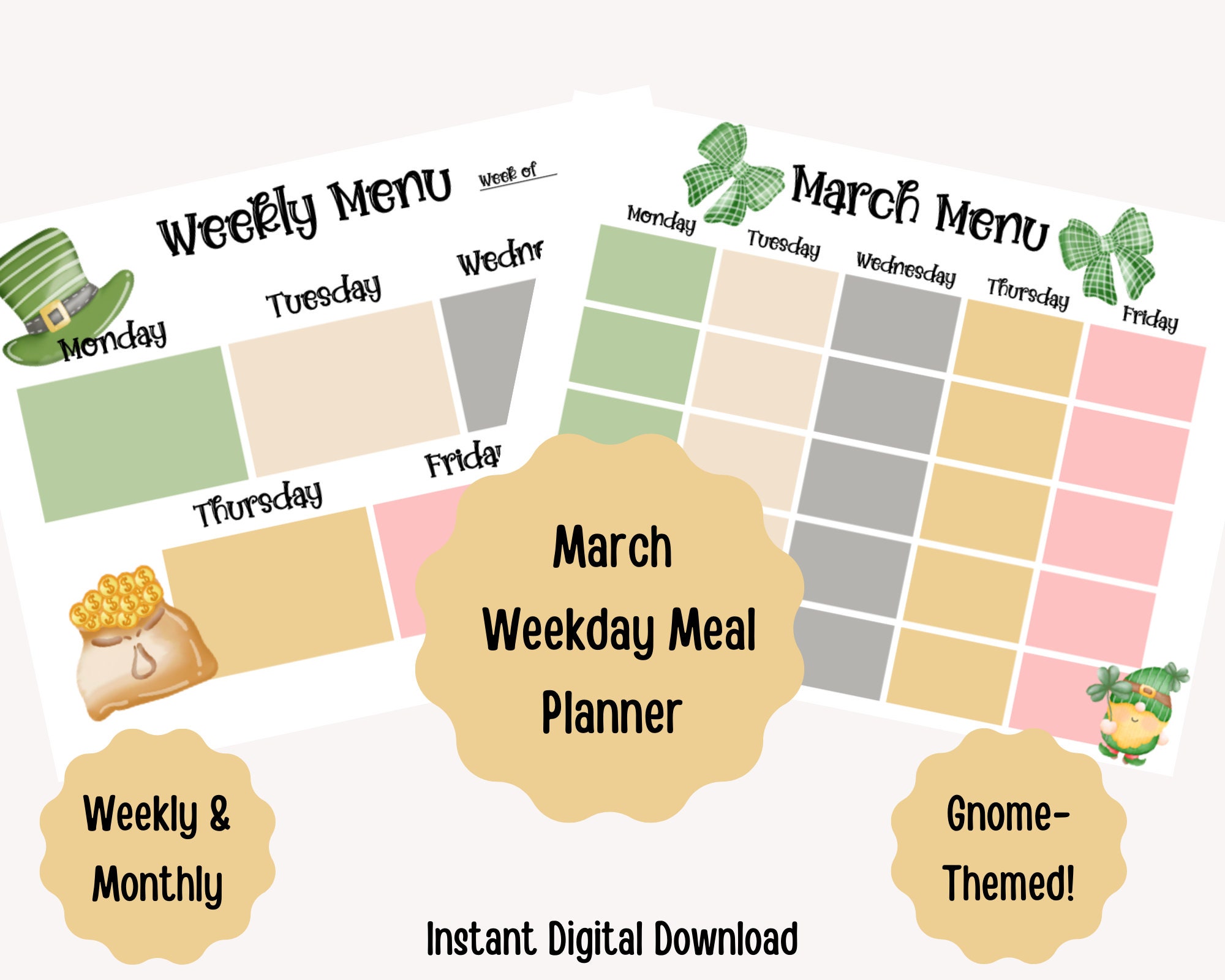 March Printable Weekly & Monthly Meal Planner, St. Patrick's Day Menu ...