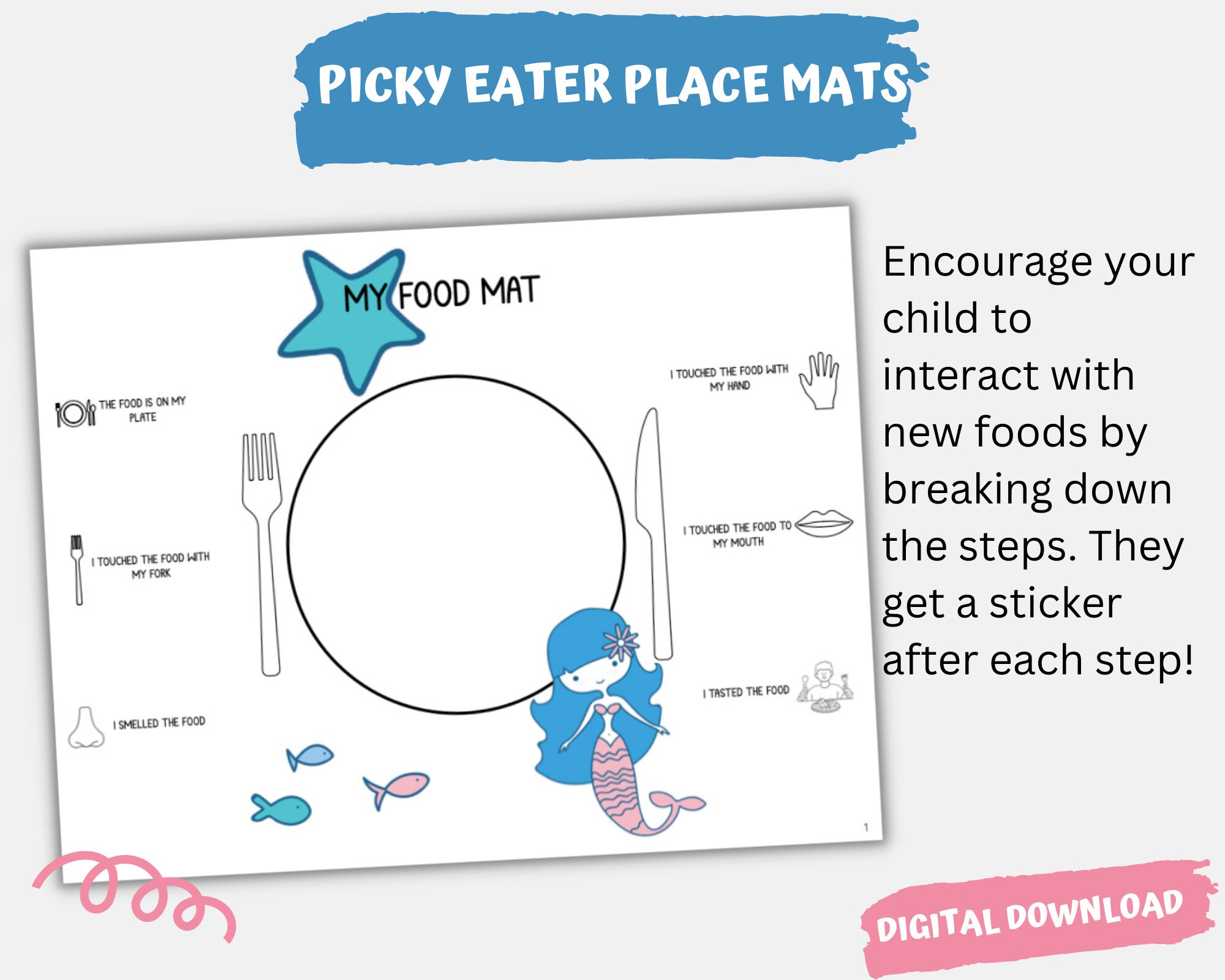 Place Mats for Picky Eaters, Printable Mermaid Food Explorer Worksheet ...