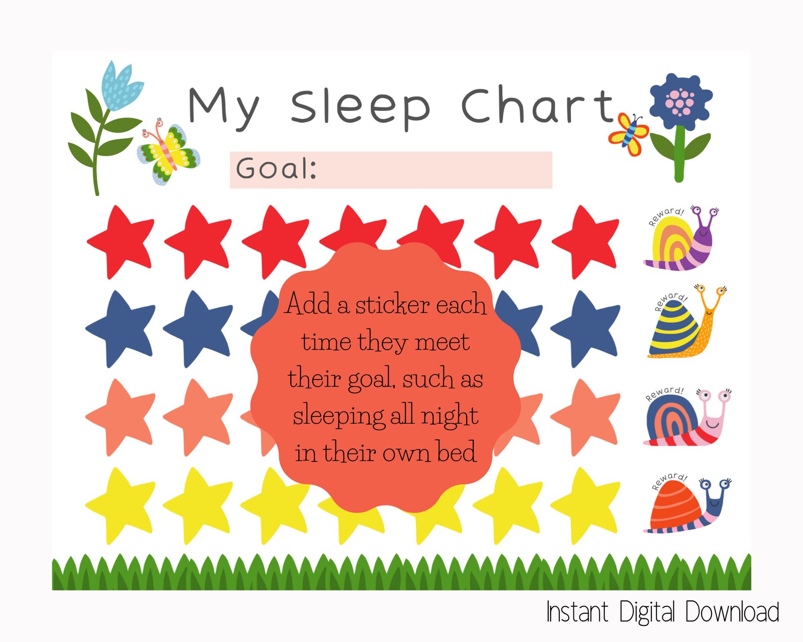 Printable Sleep Sticker Chart, Happy Snails Reward Chart for Toddlers ...