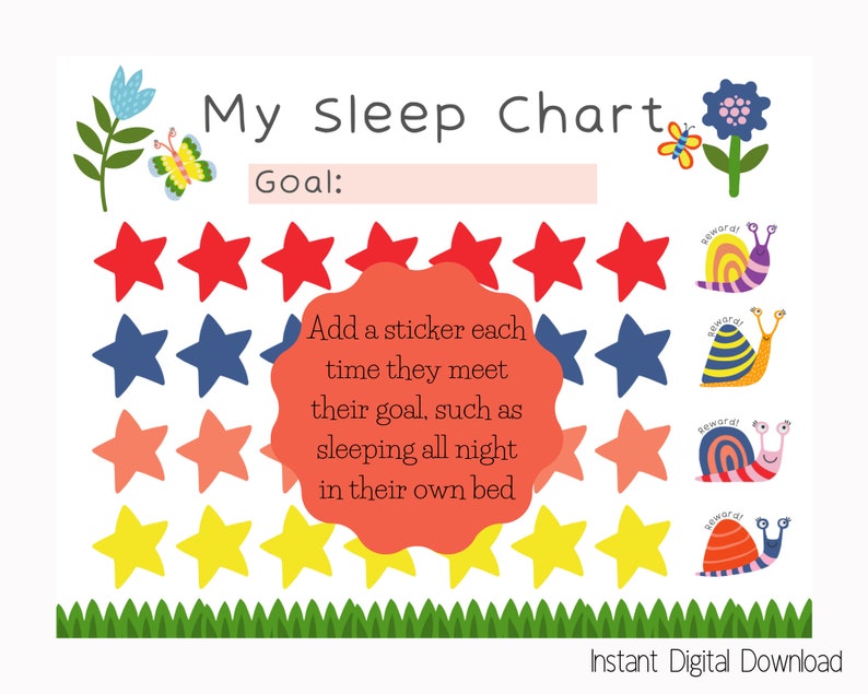 Printable Sleep Sticker Chart, Happy Snails Reward Chart for Toddlers ...