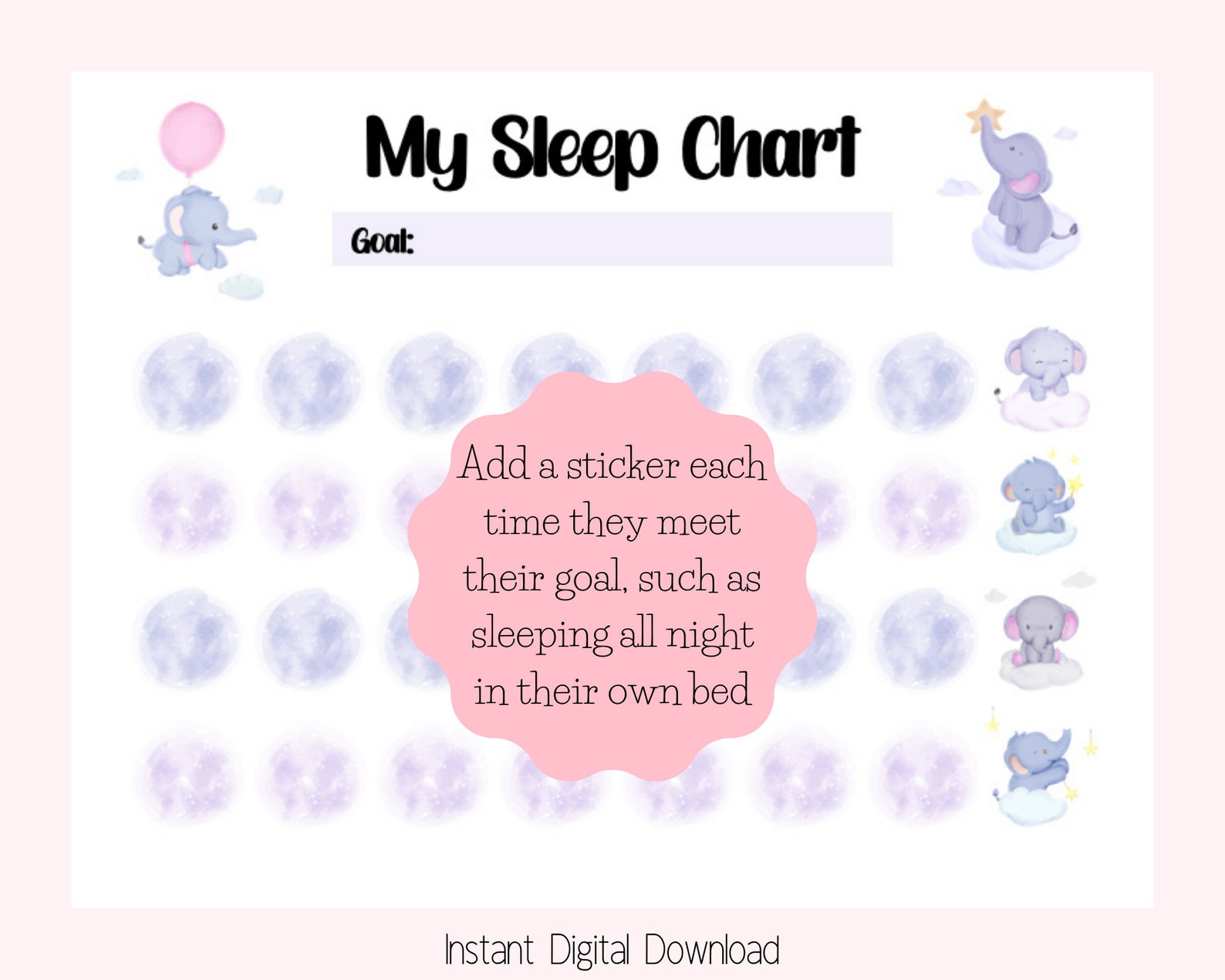 Printable Sleep Sticker Chart Baby Elephants Reward Chart for | Etsy