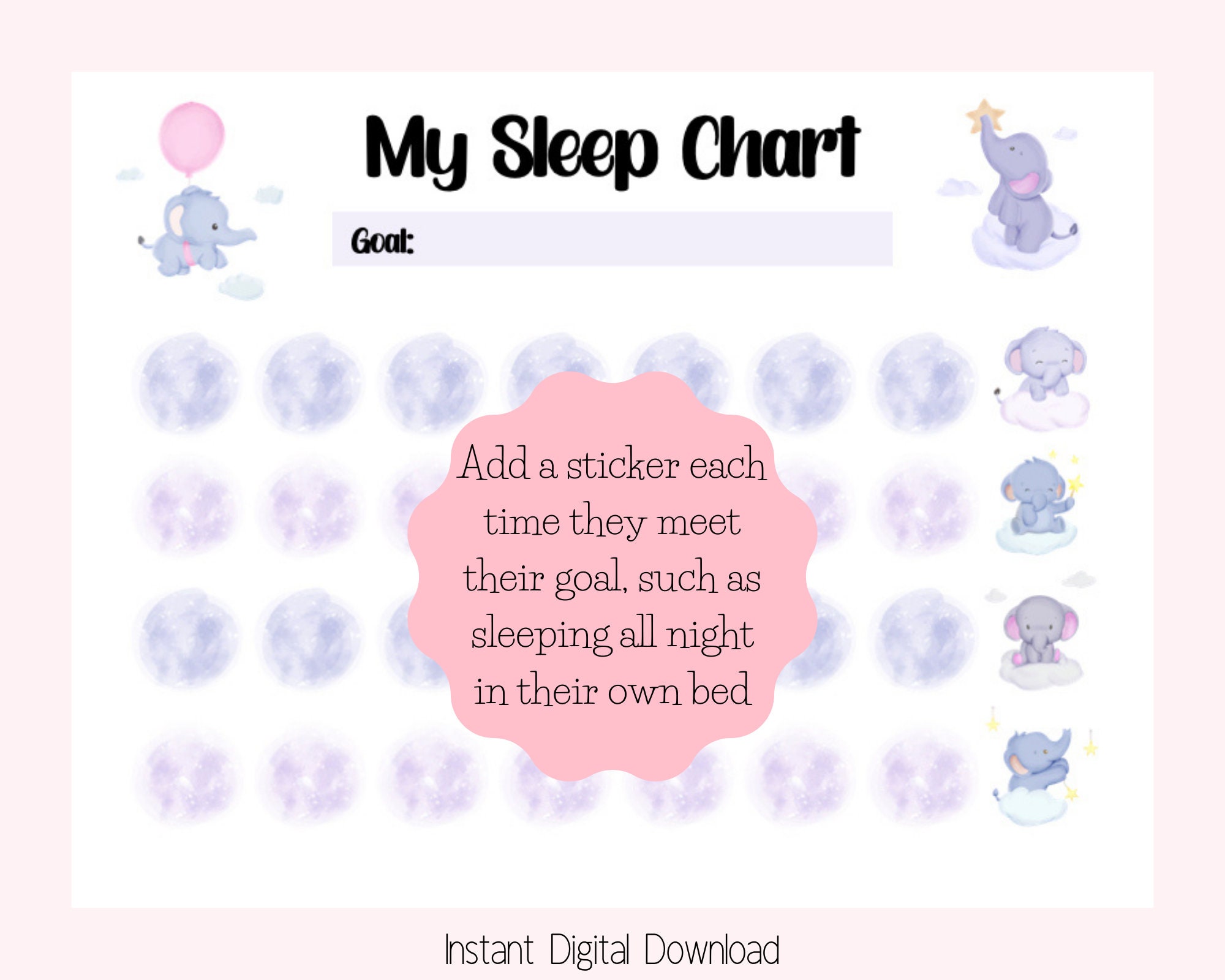 Printable Sleep Sticker Chart Baby Elephants Reward Chart for - Etsy