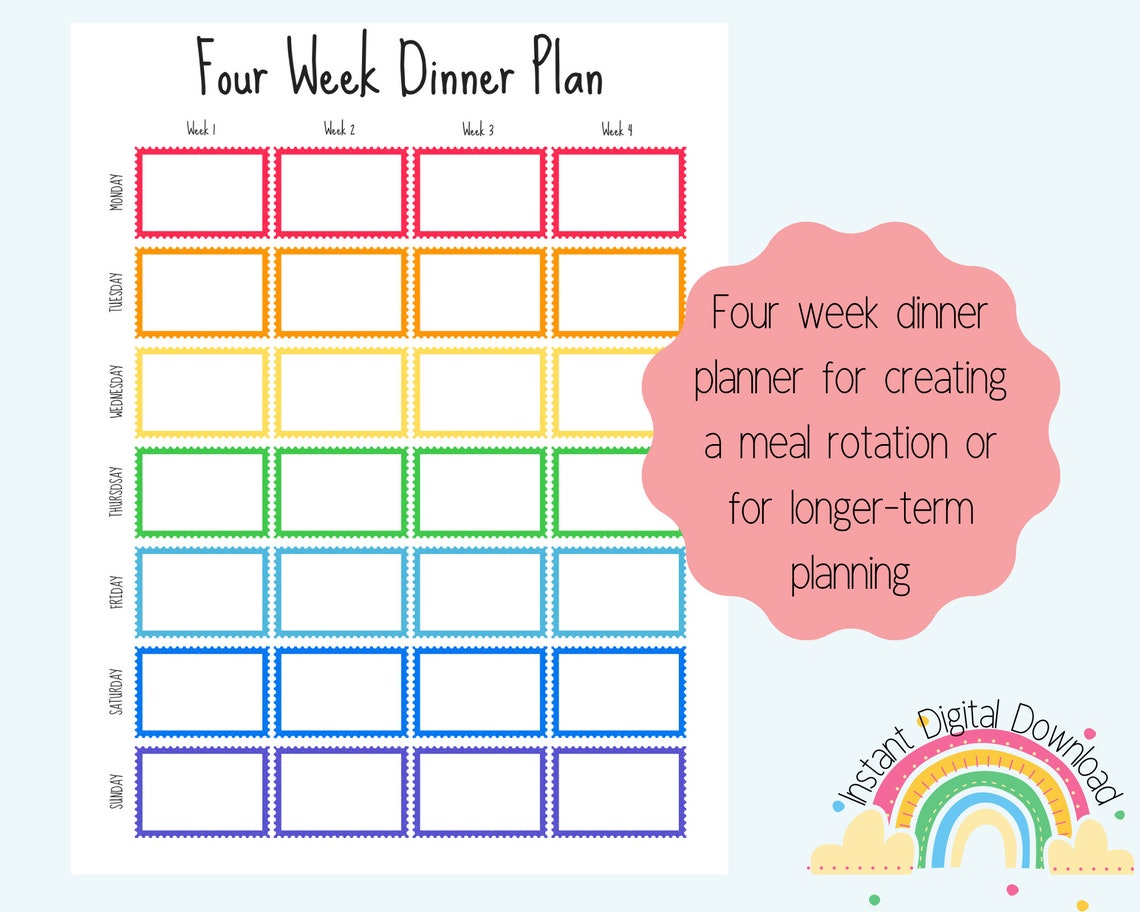 Printable Meal Plan Bundle Rainbow, Meal Prep Planner, Menu Planner ...