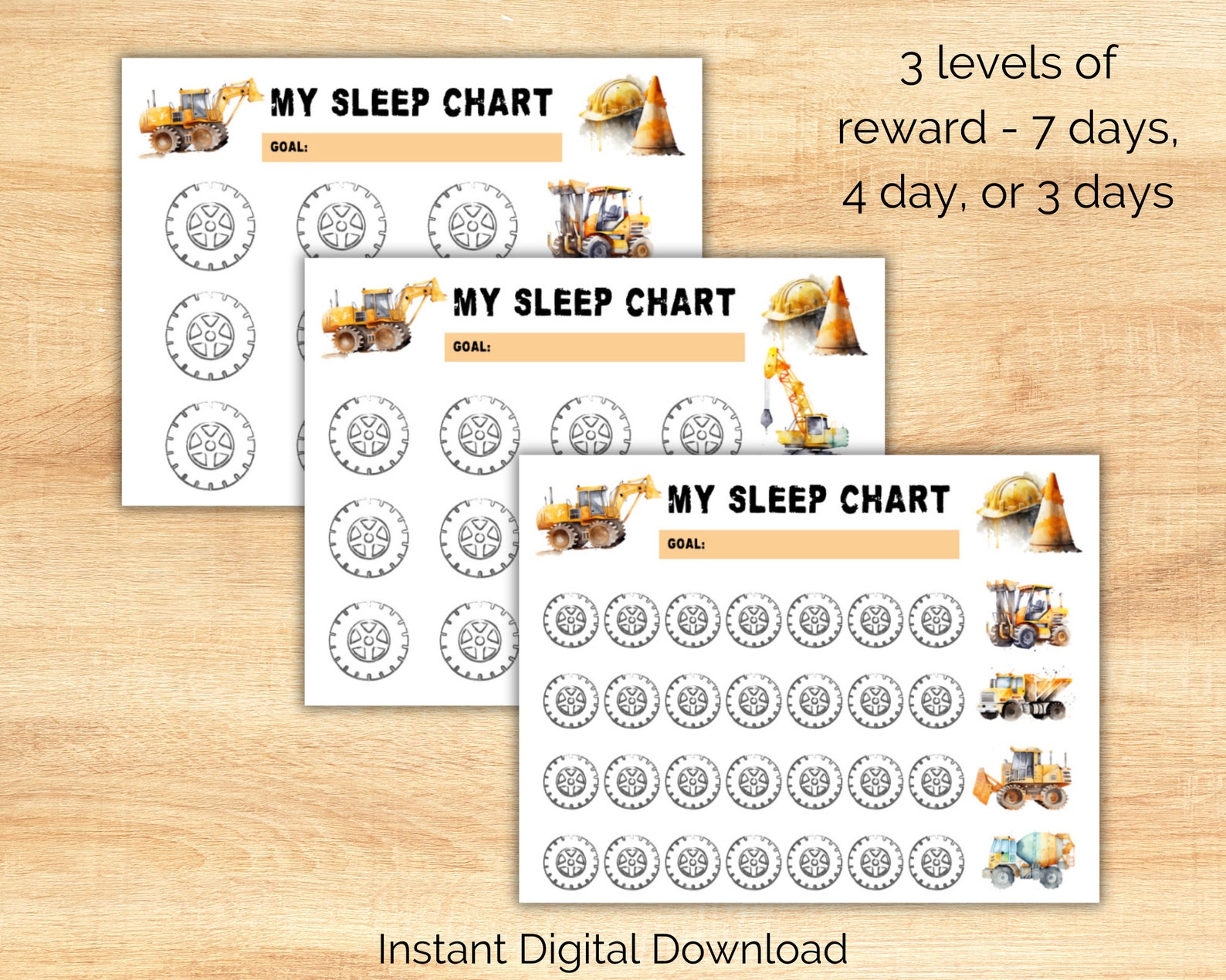Sleep Sticker Chart Bundle, Printable Construction Vehicles Reward ...
