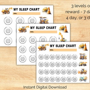Sleep Sticker Chart Bundle, Printable Construction Vehicles Reward ...