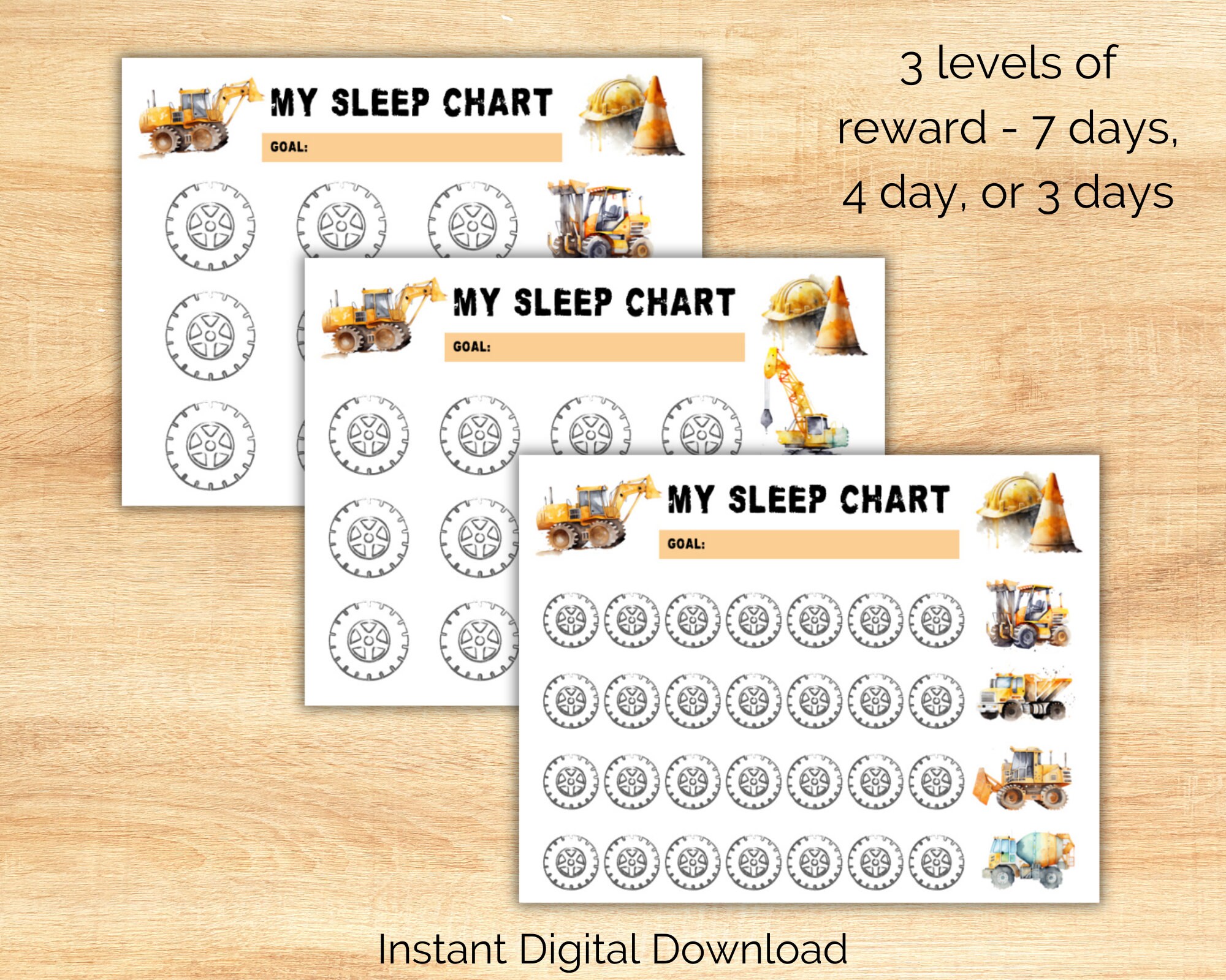 Sleep Sticker Chart Bundle, Printable Construction Vehicles Reward ...