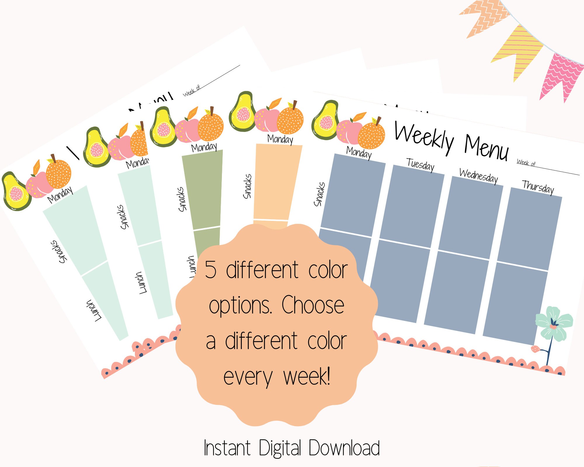 Printable Daycare Menu, Mon-thurs, Fruit/flower Theme, Preschool Menu ...