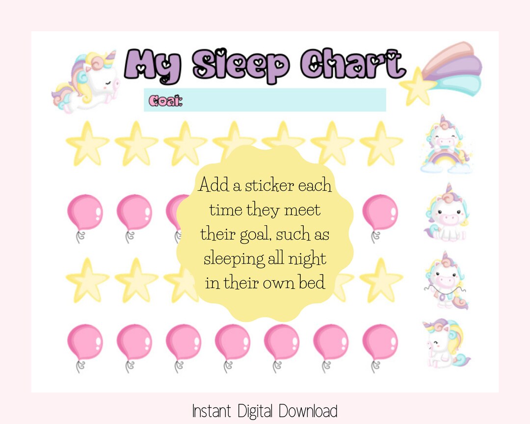 Sleep Sticker Chart, Printable Unicorn Balloons Reward Chart for ...